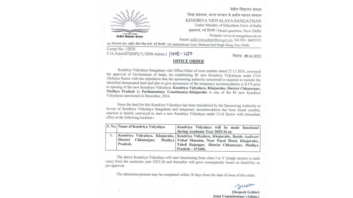 Final Deadline Alert: Kendriya Vidyalaya Khajuraho Admission (Class I ...