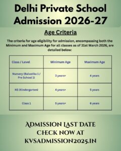 Delhi Private School Admission Schedule 2026-27 for Entry-Level Classes (Below 6 Years) - KVS ...